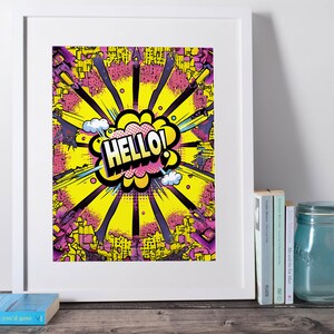 Hello Pop Art Poster - Digital Download Print Comic Book Style Thought ...