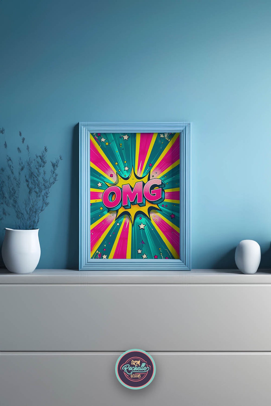 OMG Comic Book Style Bubble Gum Pop Poster- Pink OMG and Radia Stripes ...