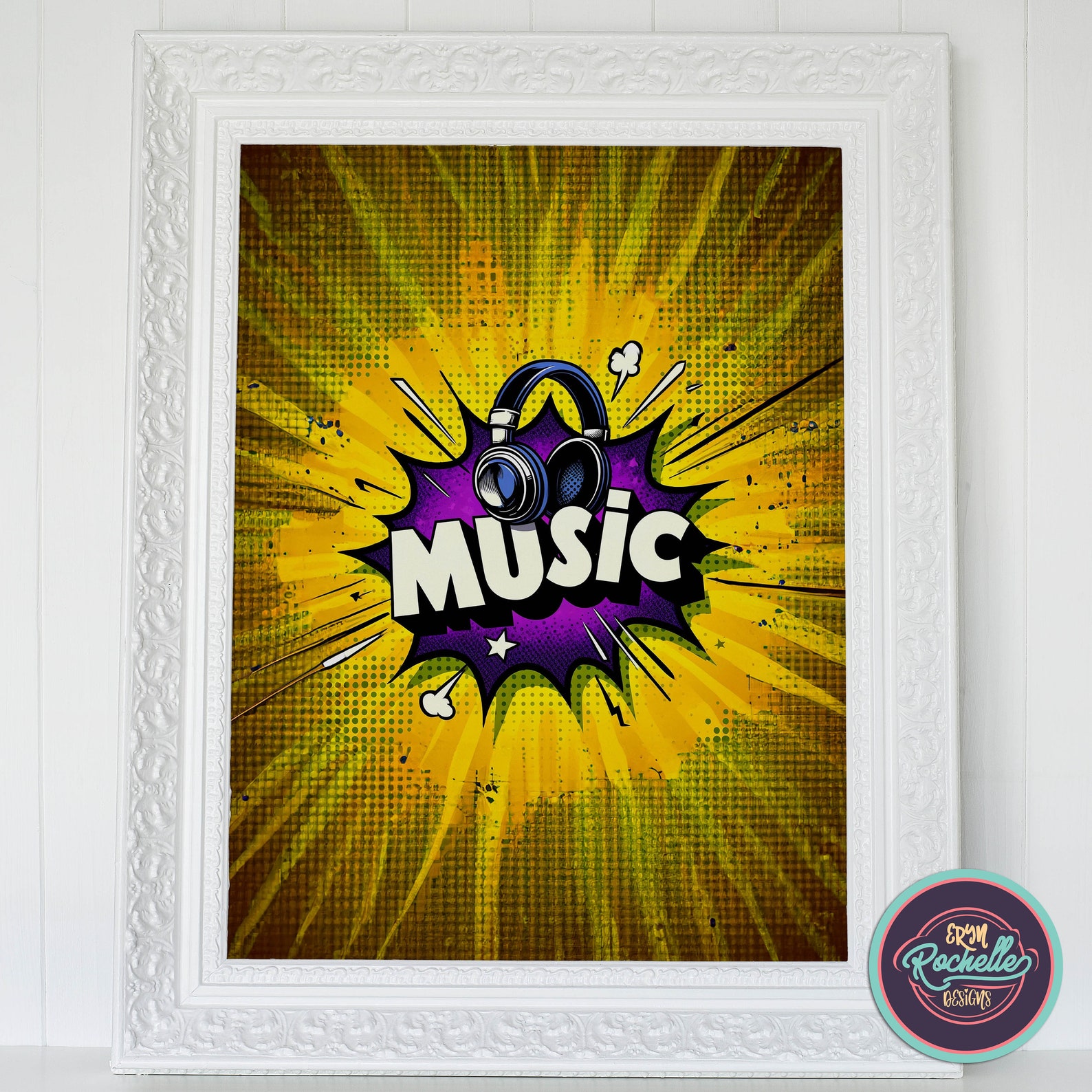 Music Comic Book Style Poster - Headphones Music Notes and Pop Art ...