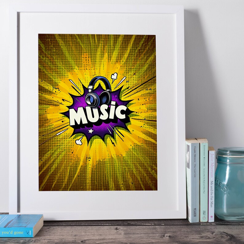 Music Comic Book Style Poster - Headphones Music Notes and Pop Art ...