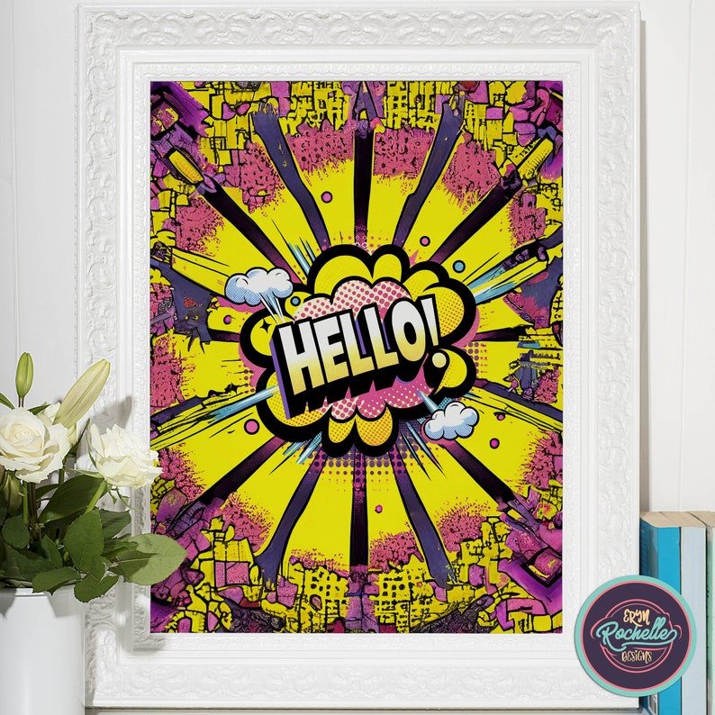 Hello Pop Art Poster - Digital Download Print Comic Book Style Thought ...