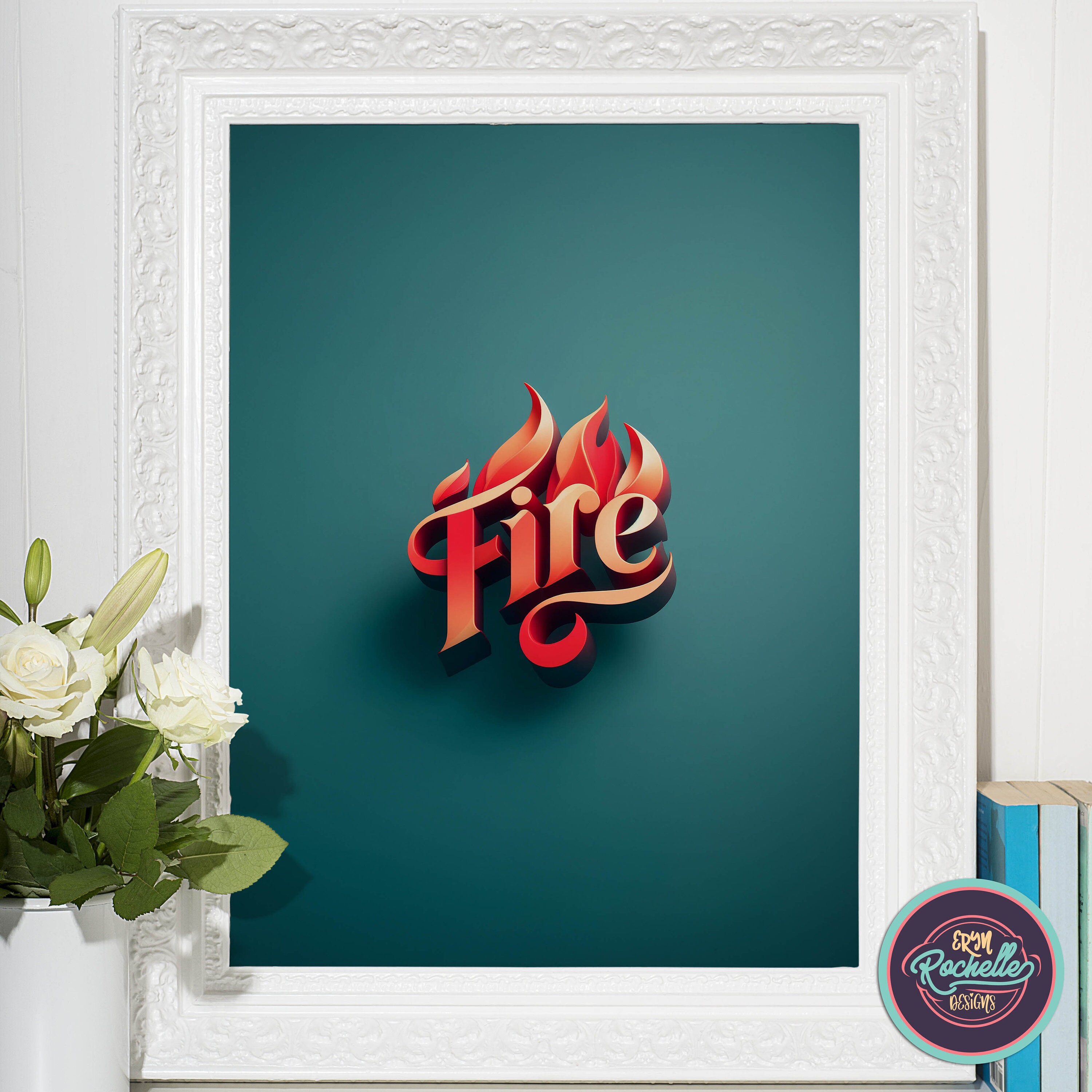 Orange Fire Typography Poster - Digital Download for Wall Art Phone ...