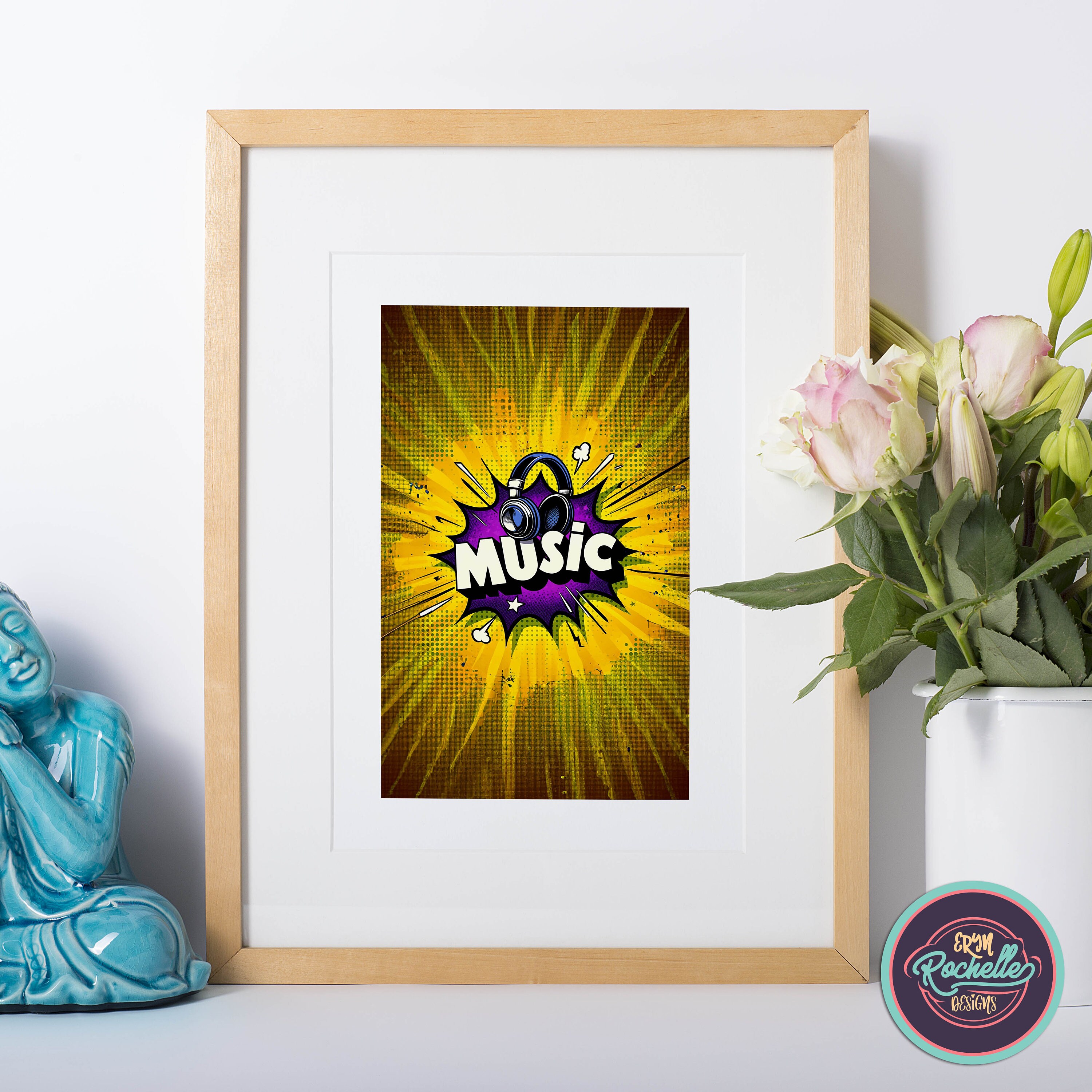 Music Comic Book Style Poster - Headphones Music Notes and Pop Art ...