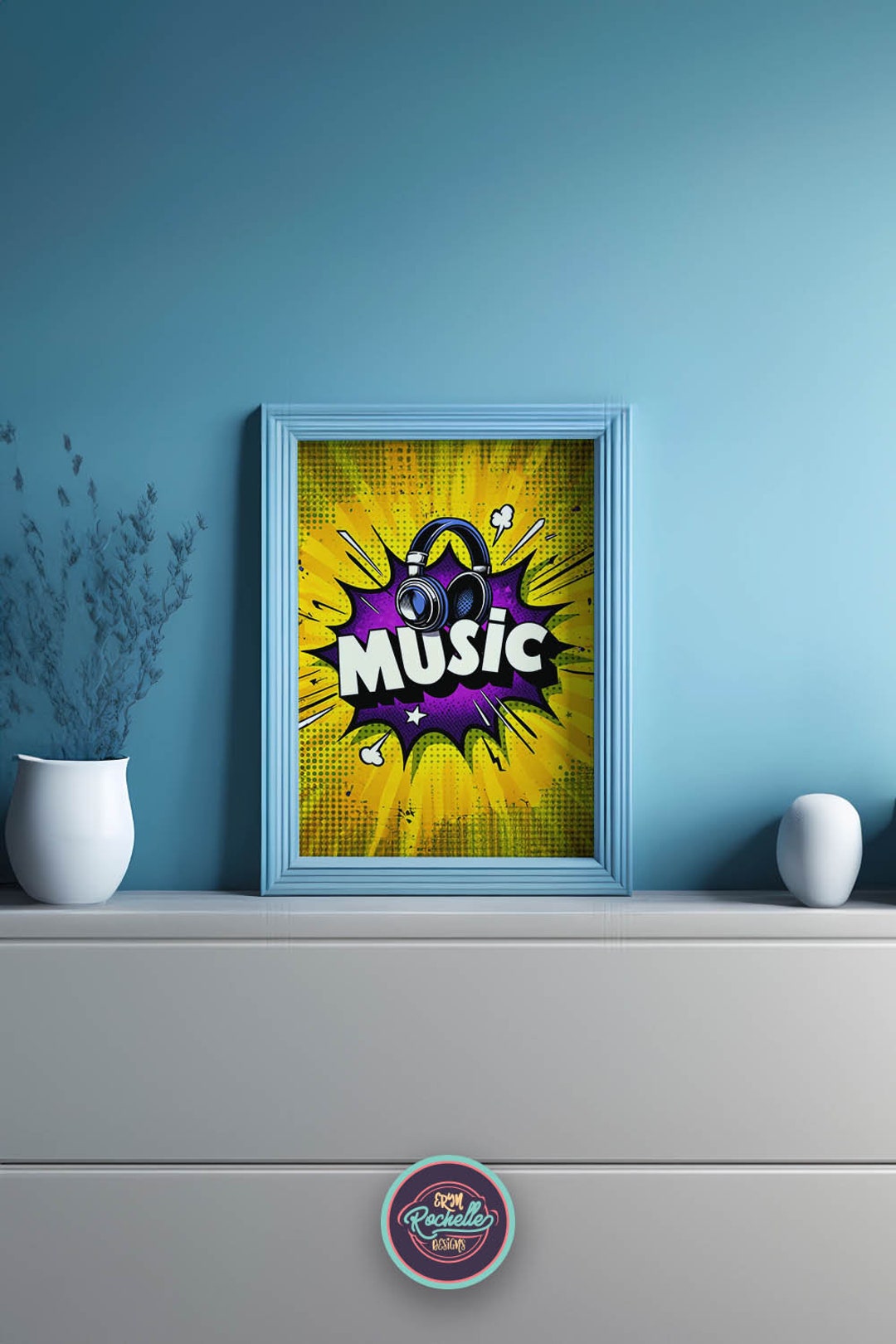 Music Comic Book Style Poster - Headphones Music Notes and Pop Art ...