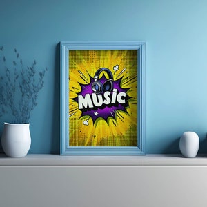 Music Comic Book Style Poster - Headphones Music Notes and Pop Art ...