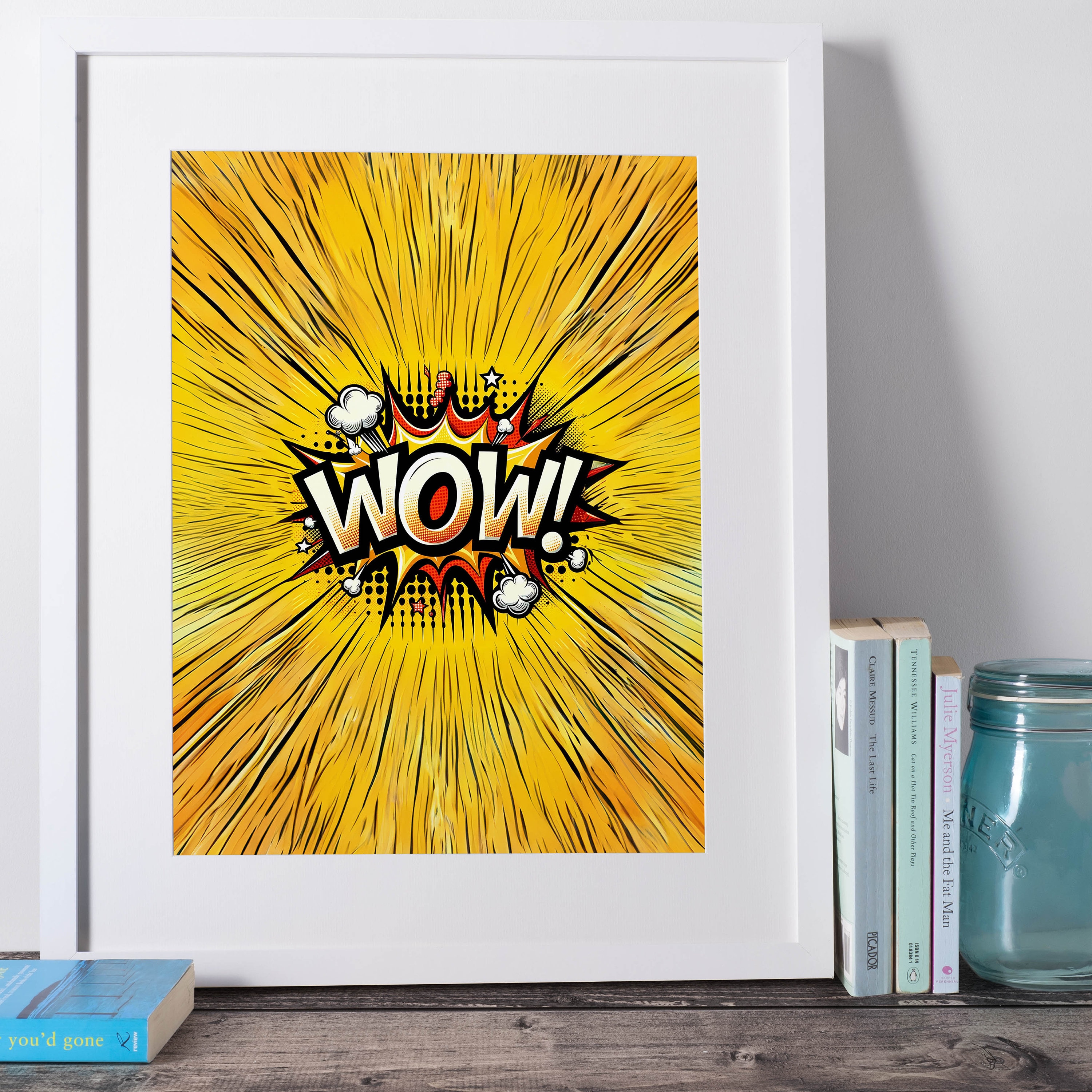 WOW Comic Style Pop Art Yellow Poster With Orange Splatter Printable ...