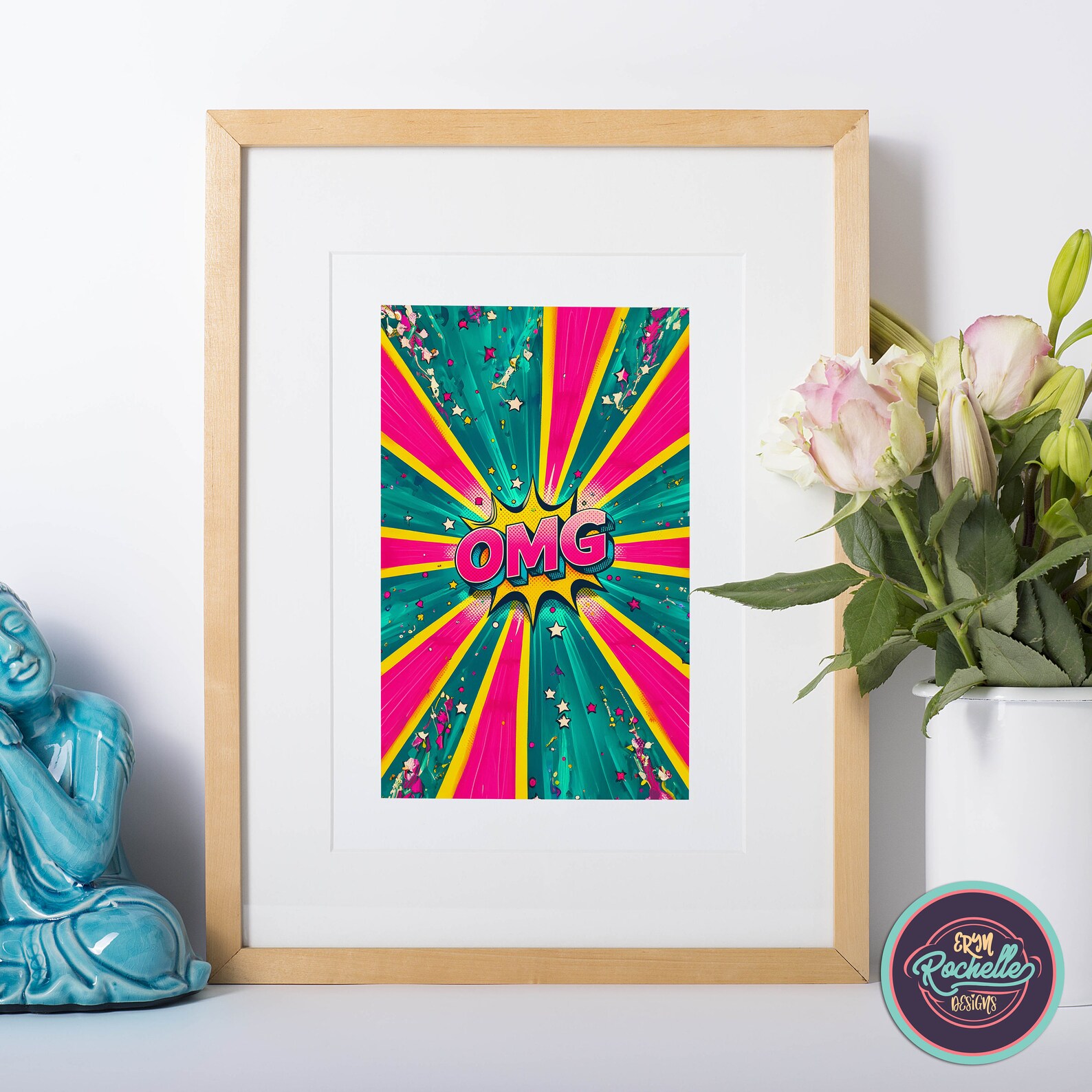 OMG Comic Book Style Bubble Gum Pop Poster- Pink OMG and Radia Stripes ...