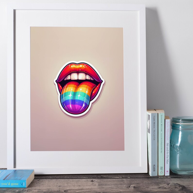 Lips and Rainbow Tongue Sticker Cutout Design - Digital Download for ...
