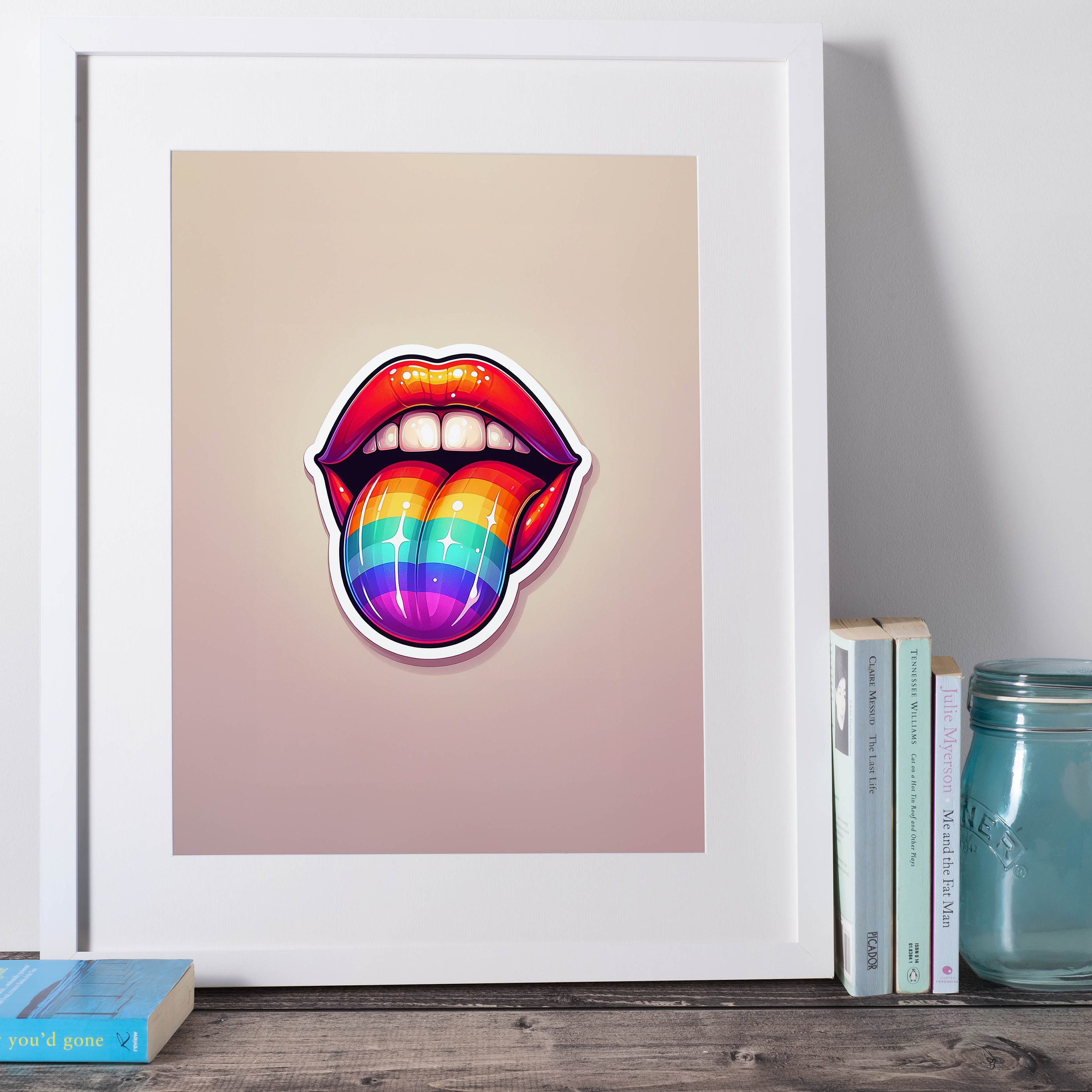 Lips and Rainbow Tongue Sticker Cutout Design - Digital Download for ...