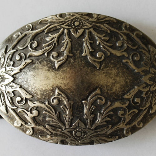 Old Silver Floral Belt Buckle Vintage Belt Buckle - Etsy