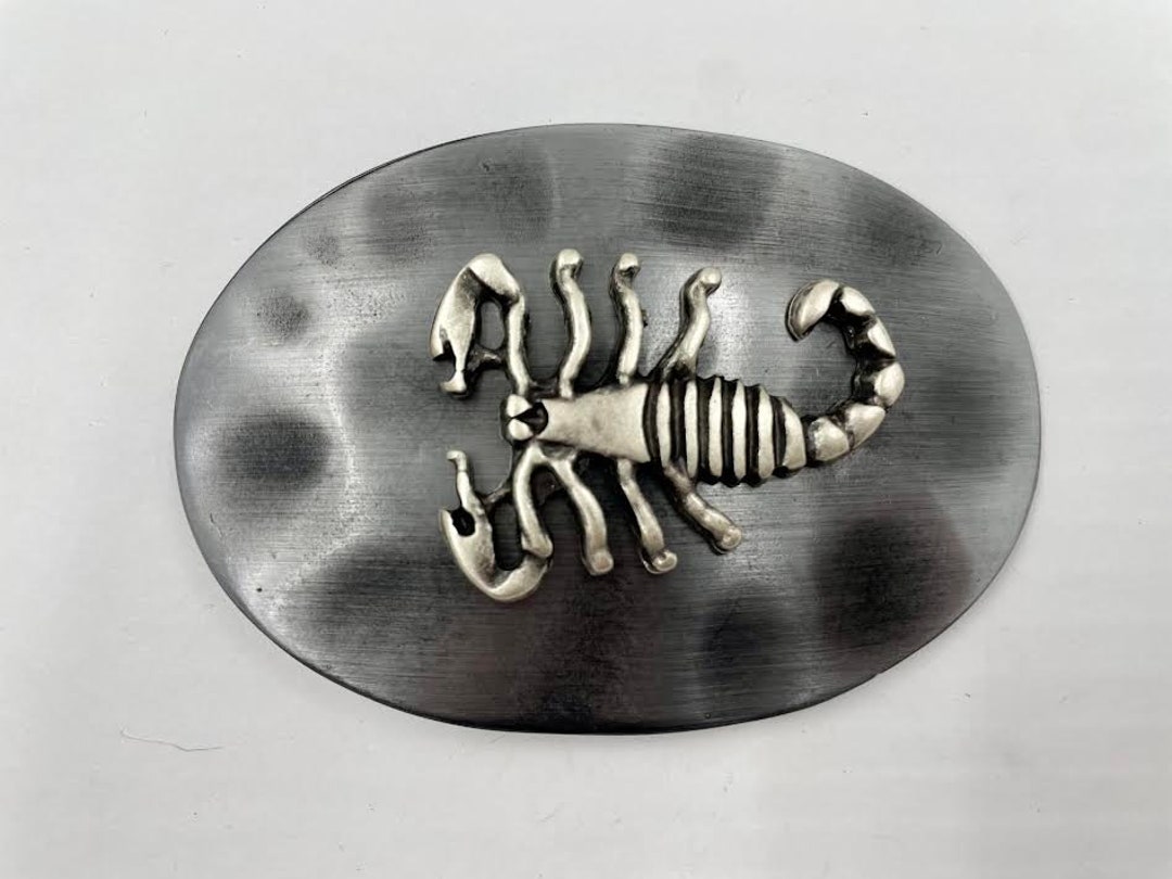 Metal Belt Buckle With Silver Scorpion With Brushed Gunmetal Finish ...