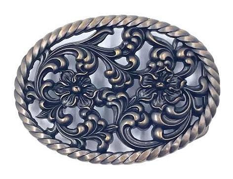 Old Brass Belt Buckle With Floral Design and Rope Pattern Rim - Etsy