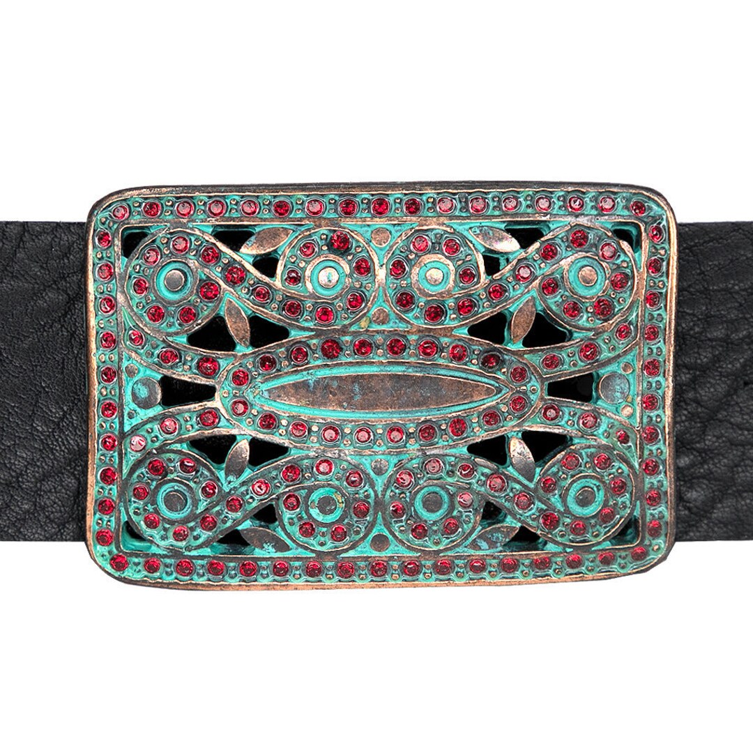 Patina Copper Belt Buckle With Red Crystals - Etsy