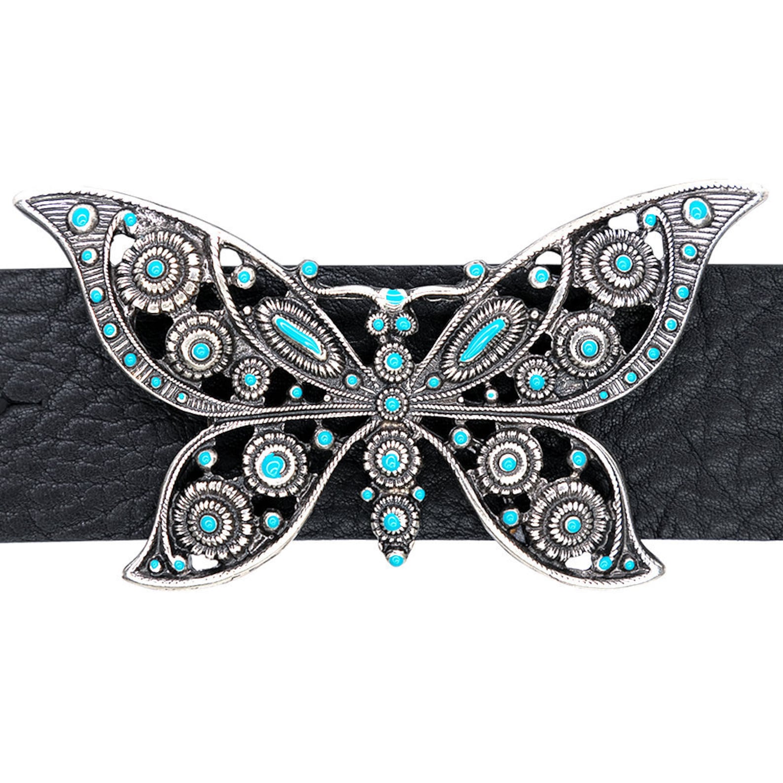 Butterfly Belt Buckle With Turquoise Enamel, Old Silver Butterfly Belt ...