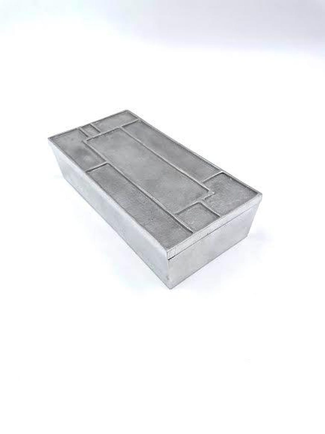 Rectangular Silver Plated Container With Geometric Pattern and Spaces ...