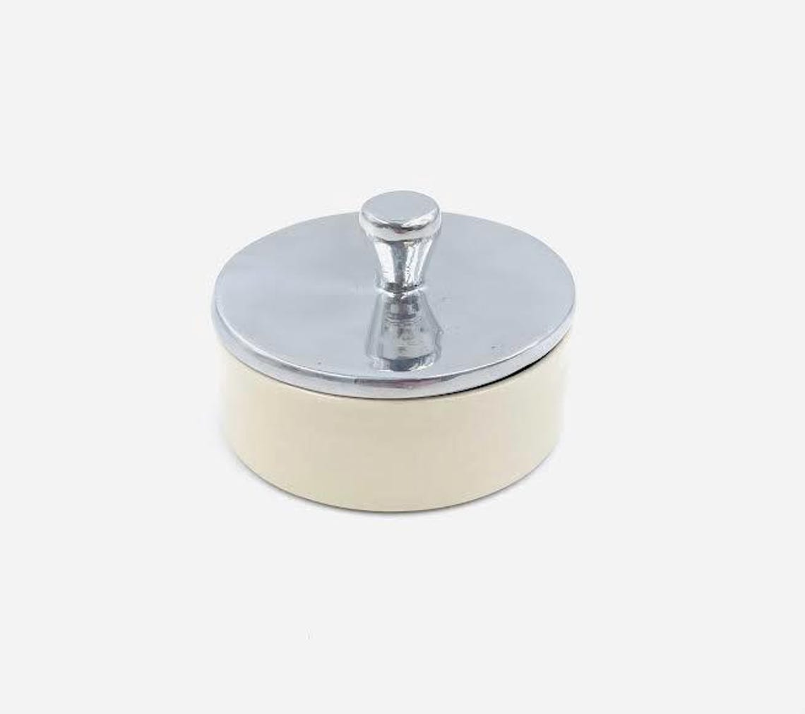 Small Round White Porcelain Container With Silver Lid - Etsy