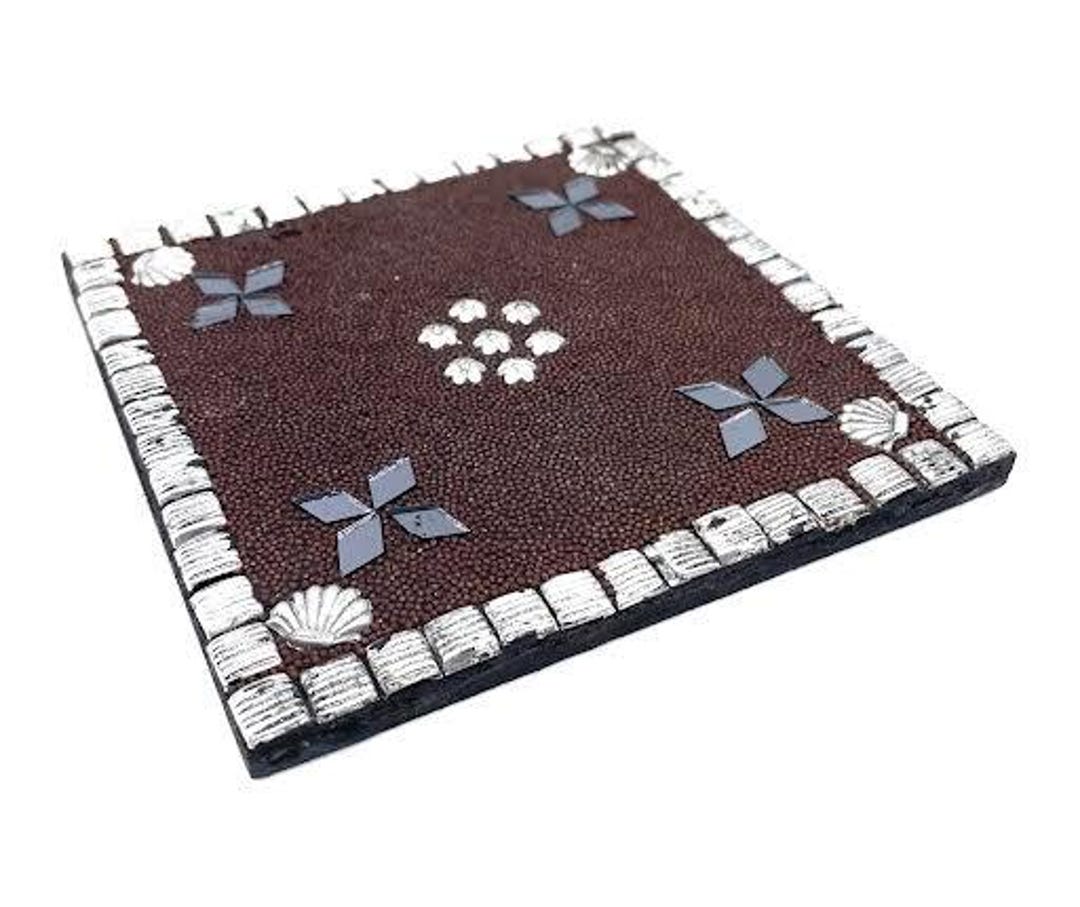Square Drink Coaster With Metal, Bead, and Reflective Glass Inserts - Etsy