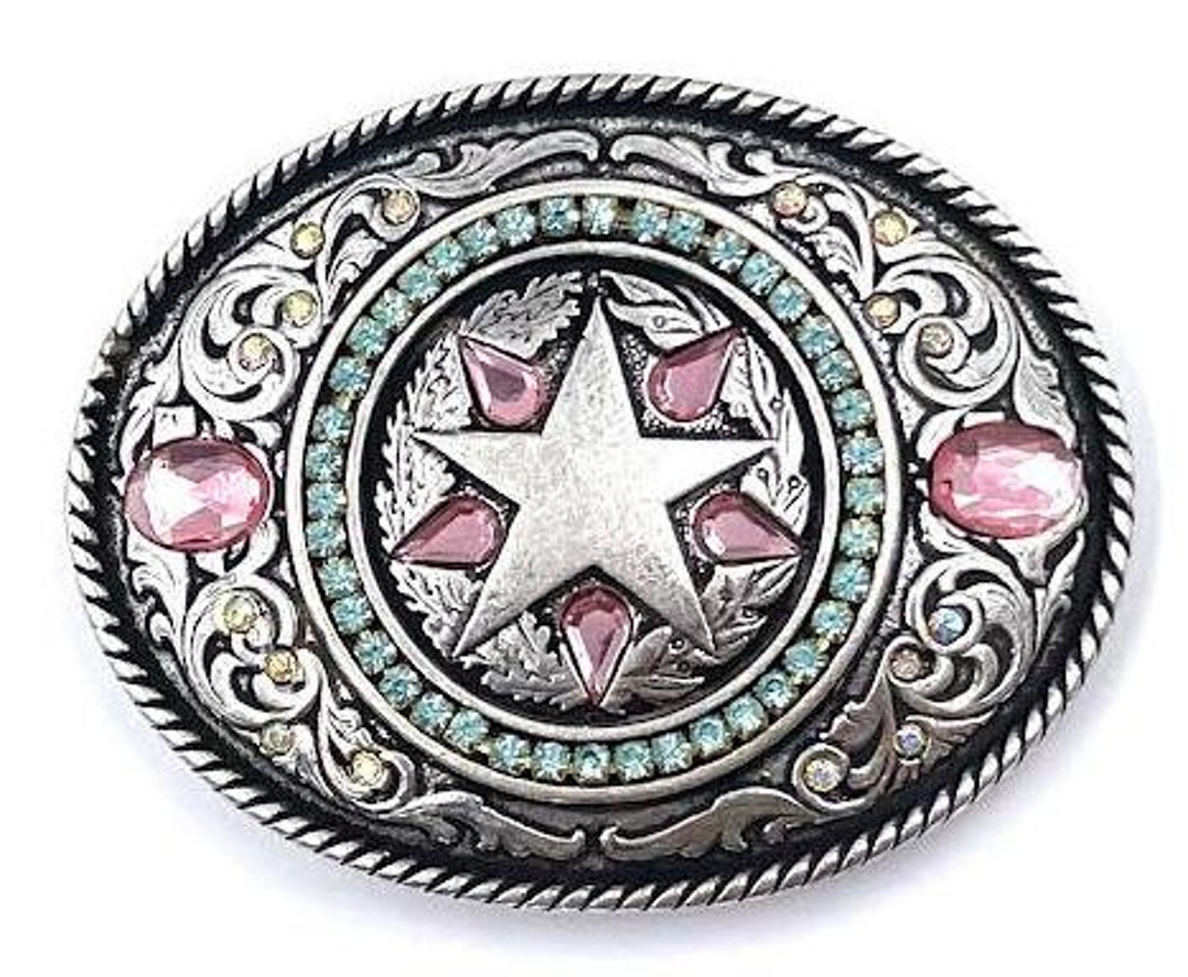 Oval Silver Belt Buckle With Multicolor Rhinestone Inserts - Etsy