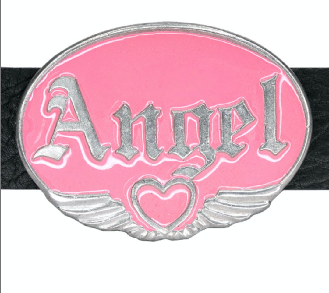 Pink "angle" Belt Buckle Black Belt Buckle With a Heart and Wings - Etsy