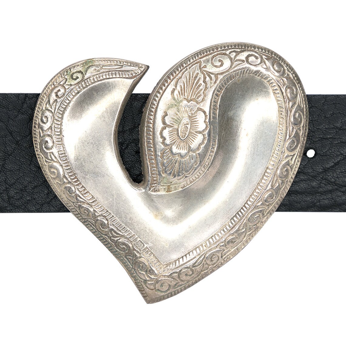 Hand Engraved Solid Brass Heart Buckle With Sterling Silver - Etsy