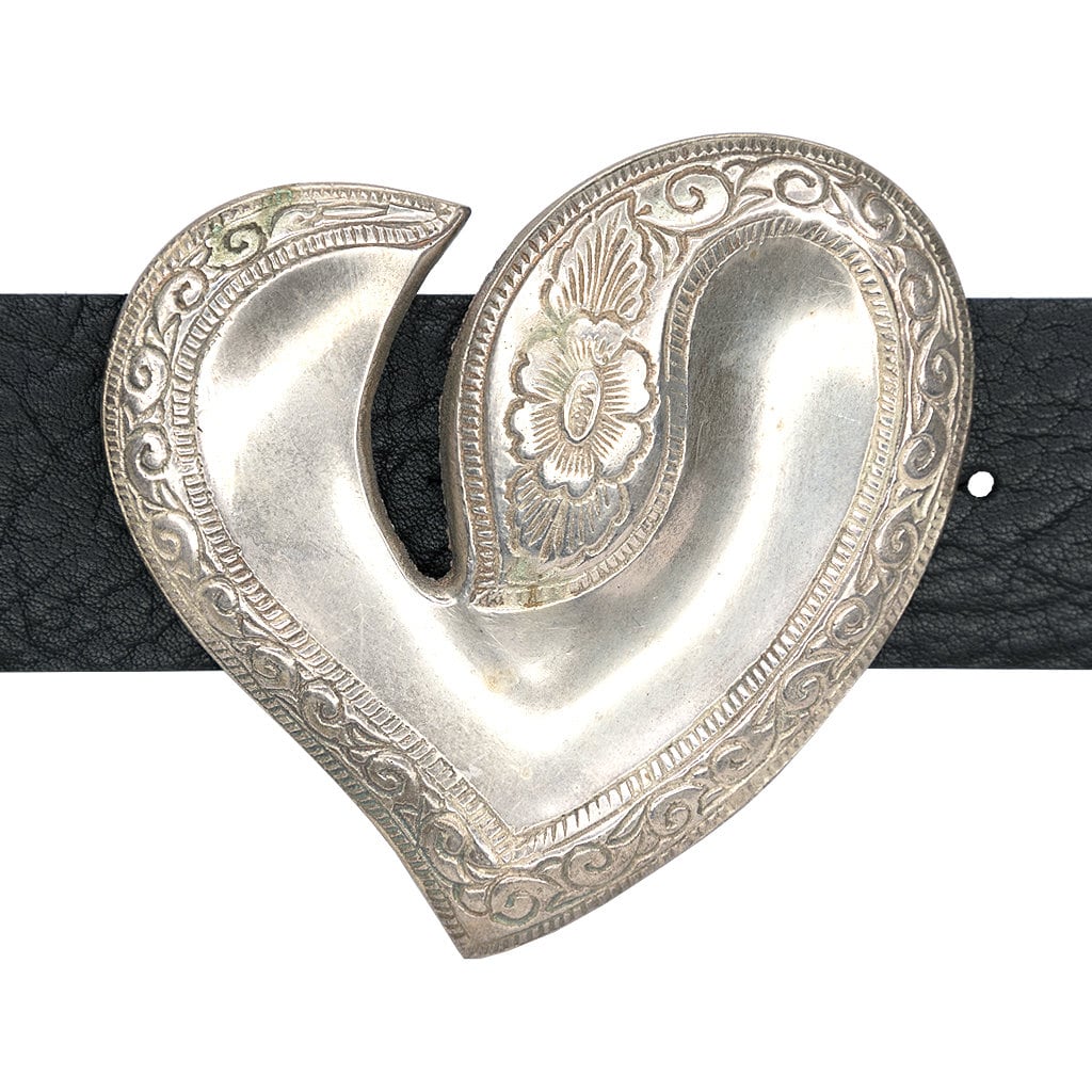 Hand Engraved Solid Brass Heart Buckle With Sterling Silver - Etsy