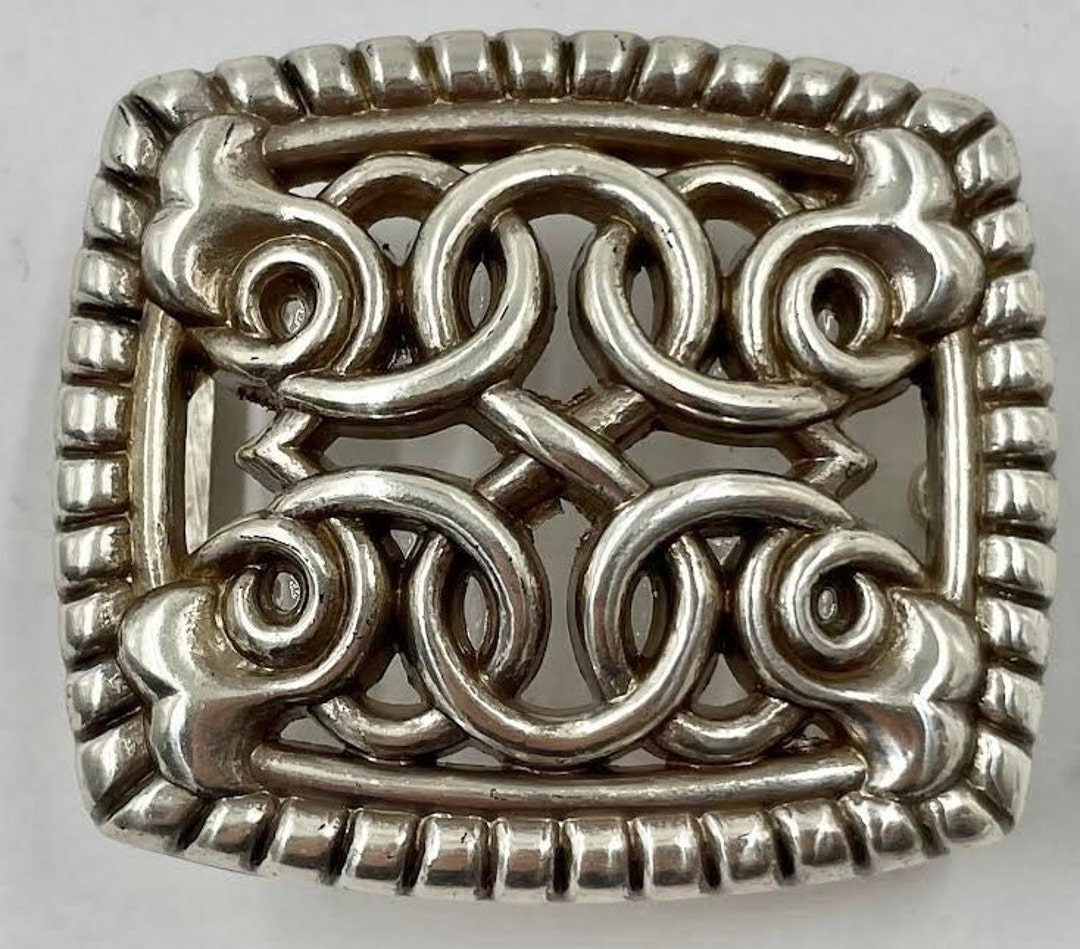 Old Silver Belt Buckle With Scroll Design - Etsy