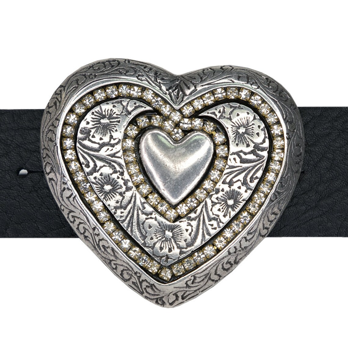Heart Shaped Buckle Made Of Old Silver With Crystal Etsy