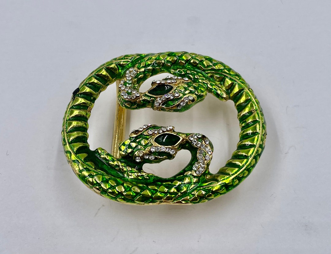 Opulent Belt Buckle: Gold Plating- Snake and Green Enamel With Glossy ...