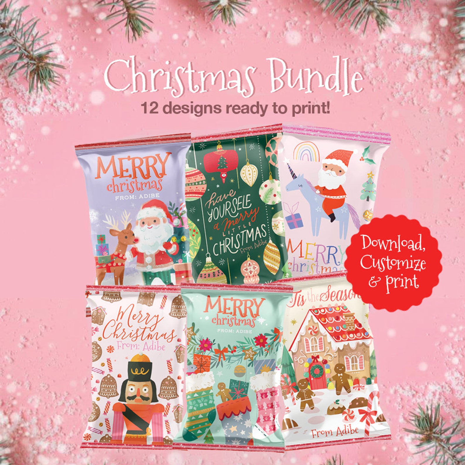 Christmas Chip Bag Wrapper Christmas Chip Bag Template - Etsy