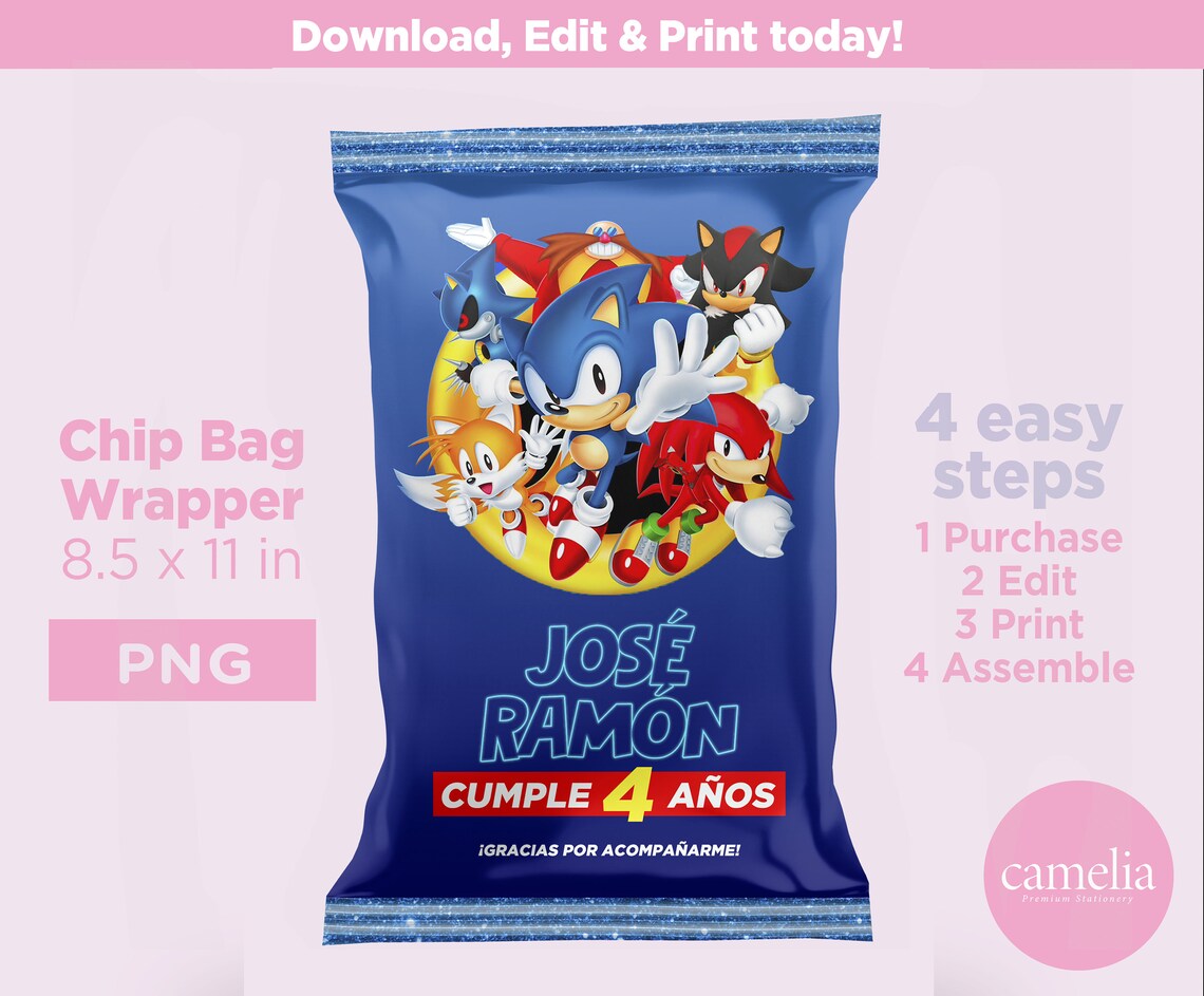 Sonic Chip Bag Template, Sonic Chip Bag Printable, Sonic Party Favor ...