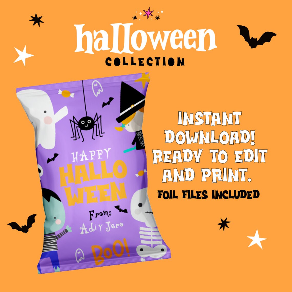 Halloween Chip Bag, Instant Download, Trick or Treat Chip Bag Wrappers ...