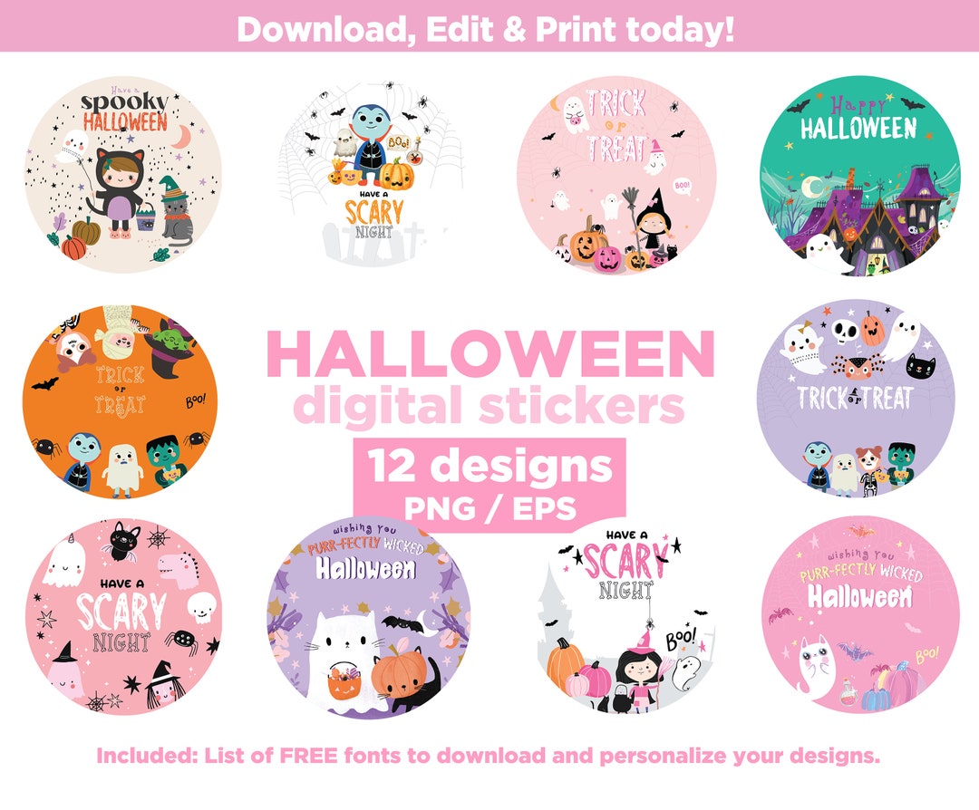 Halloween Stickers EPS PNG Bundle, Halloween PNG Stickers, Packaging ...