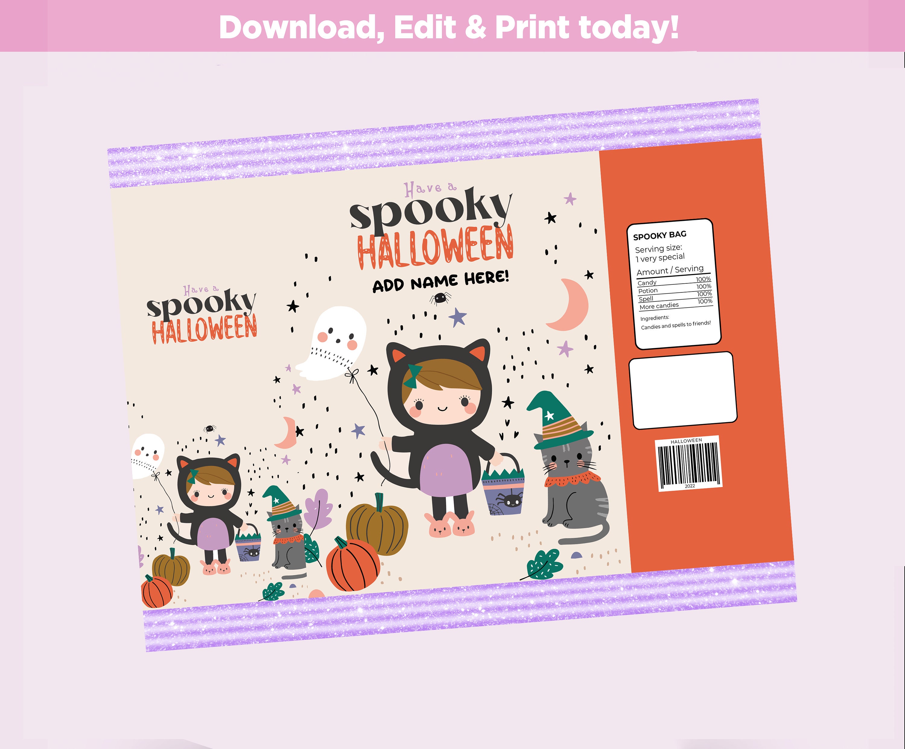 Halloween Printable Chip Bag Label Template, Pink Halloween Party ...