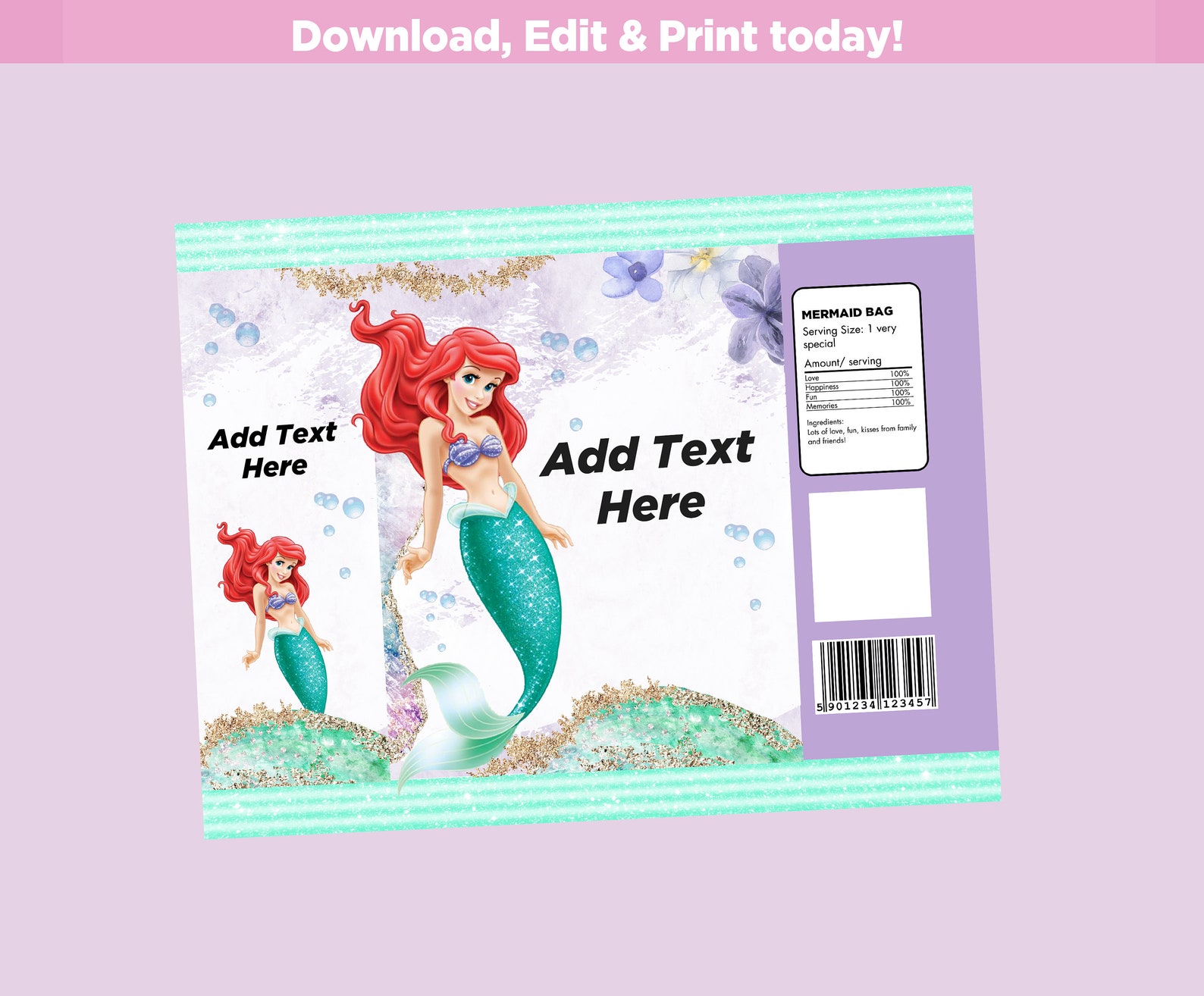 Little Mermaid Birthday Party, Chip Bags Wrapper Label ,little Mermaid ...