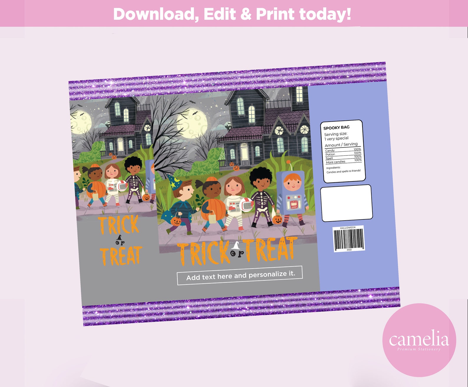 Halloween Printable Chip Bag Label Template, Pink Halloween Party ...