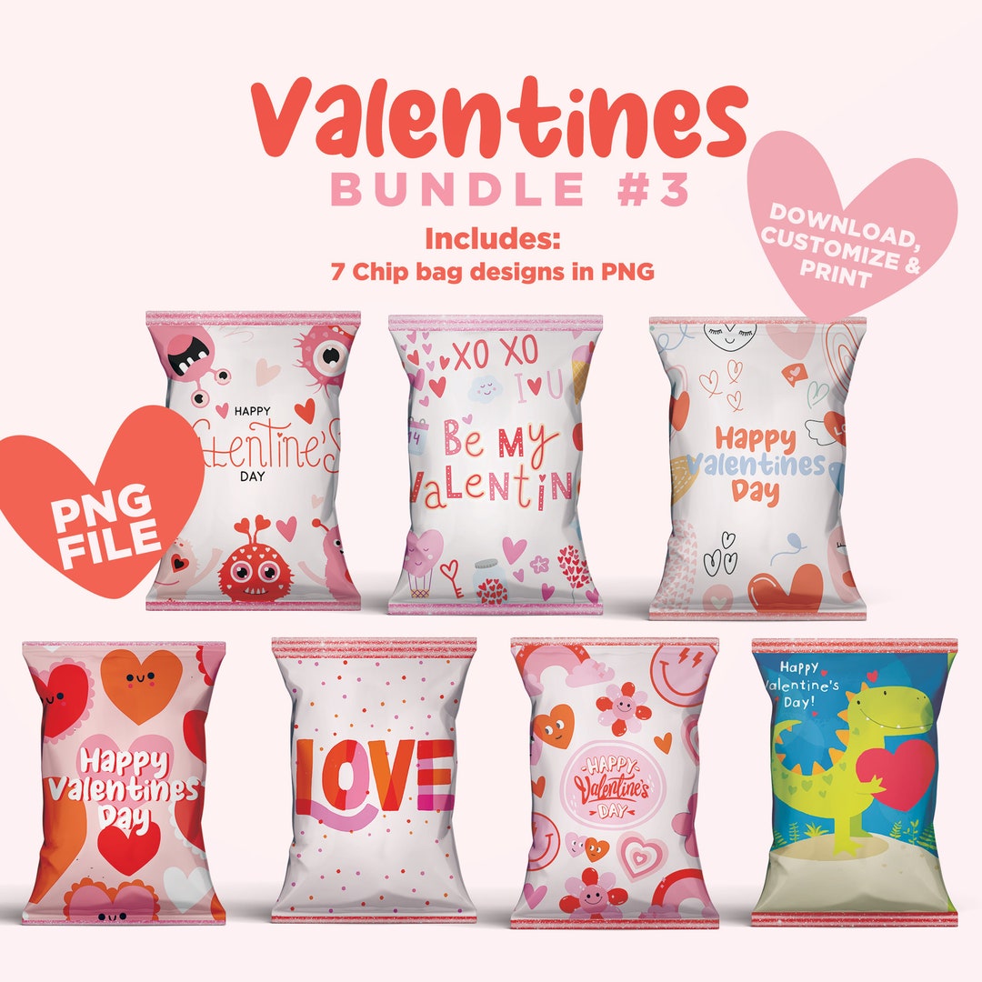 Valentines Bundle, Valentines Chip Bags Templates, Candy Bag Template ...