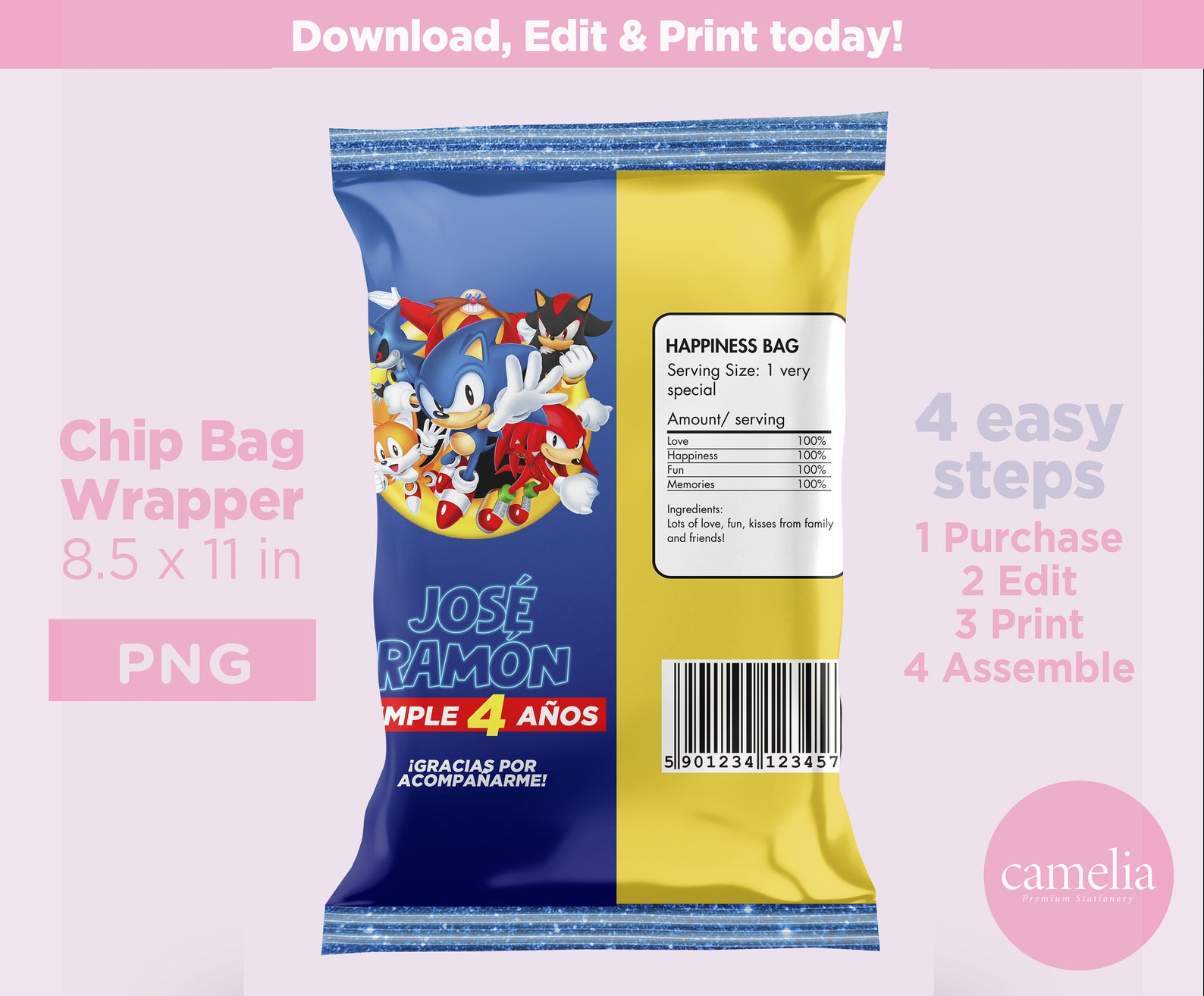 Sonic Chip Bag Template, Sonic Chip Bag Printable, Sonic Party Favor ...