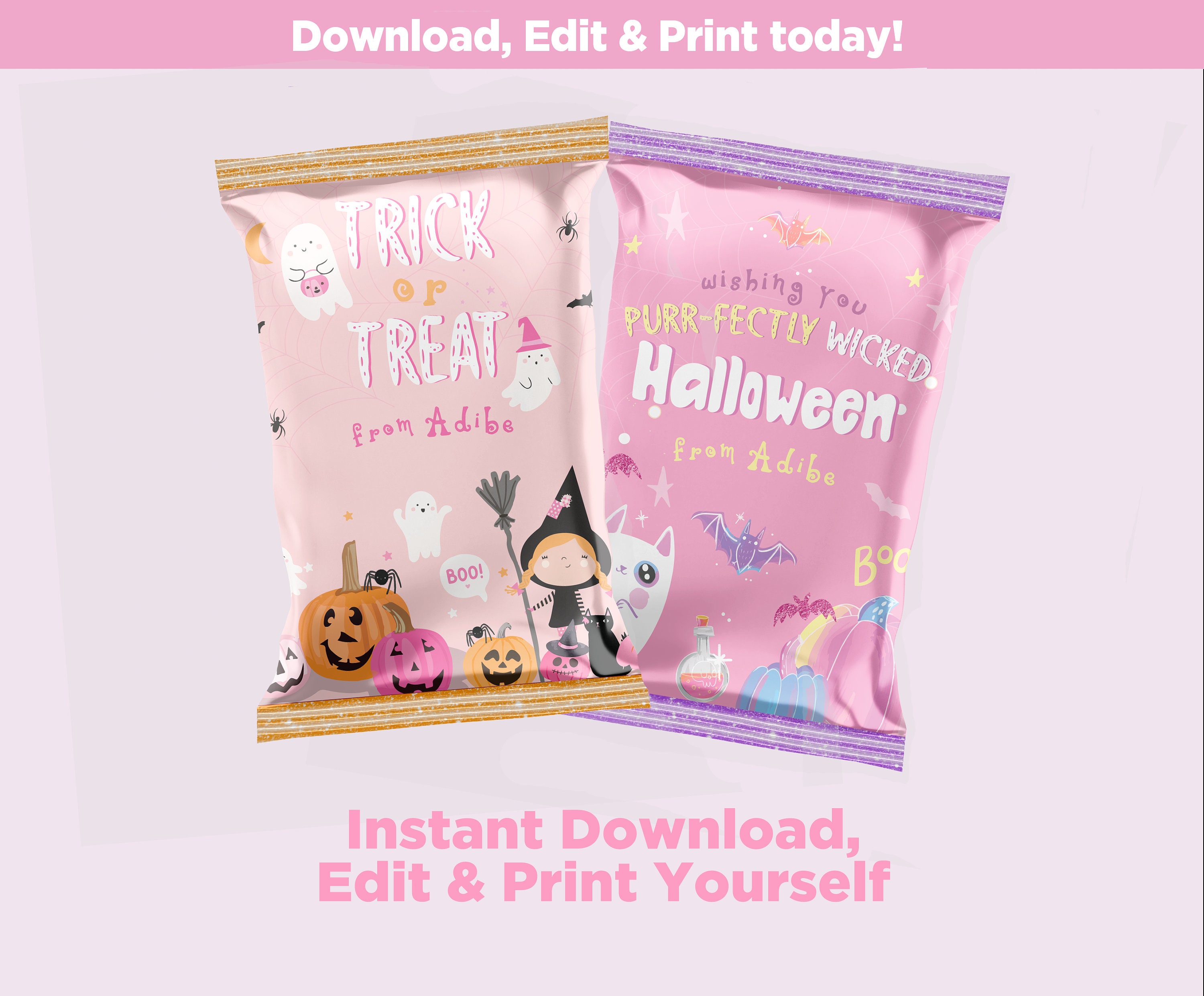 Halloween Chip Bag, Instant Download, Trick or Treat Chip Bag Wrappers ...