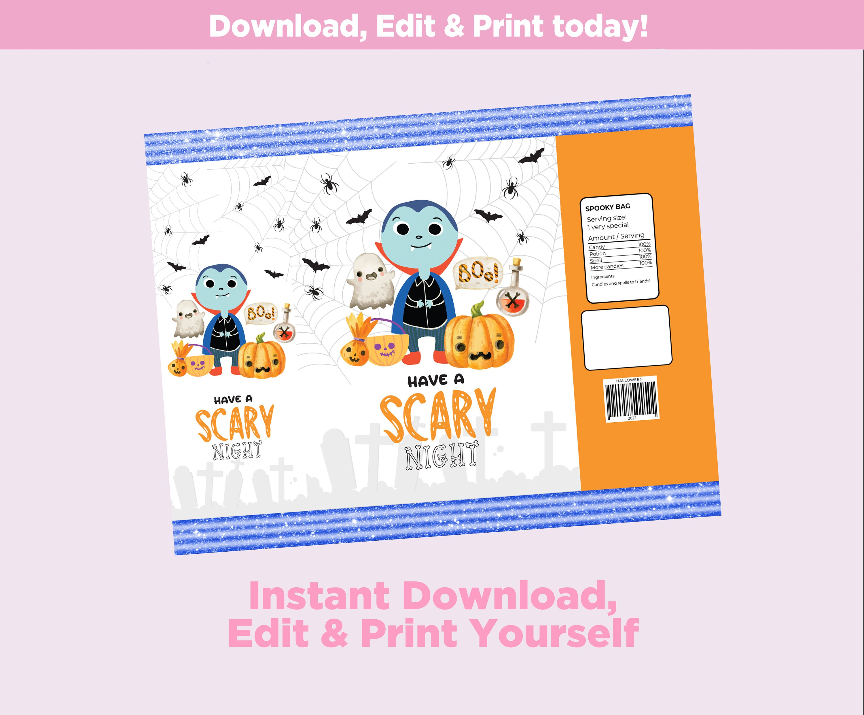 Halloween Chip Bag, Instant Download, Trick or Treat Chip Bag Wrappers ...