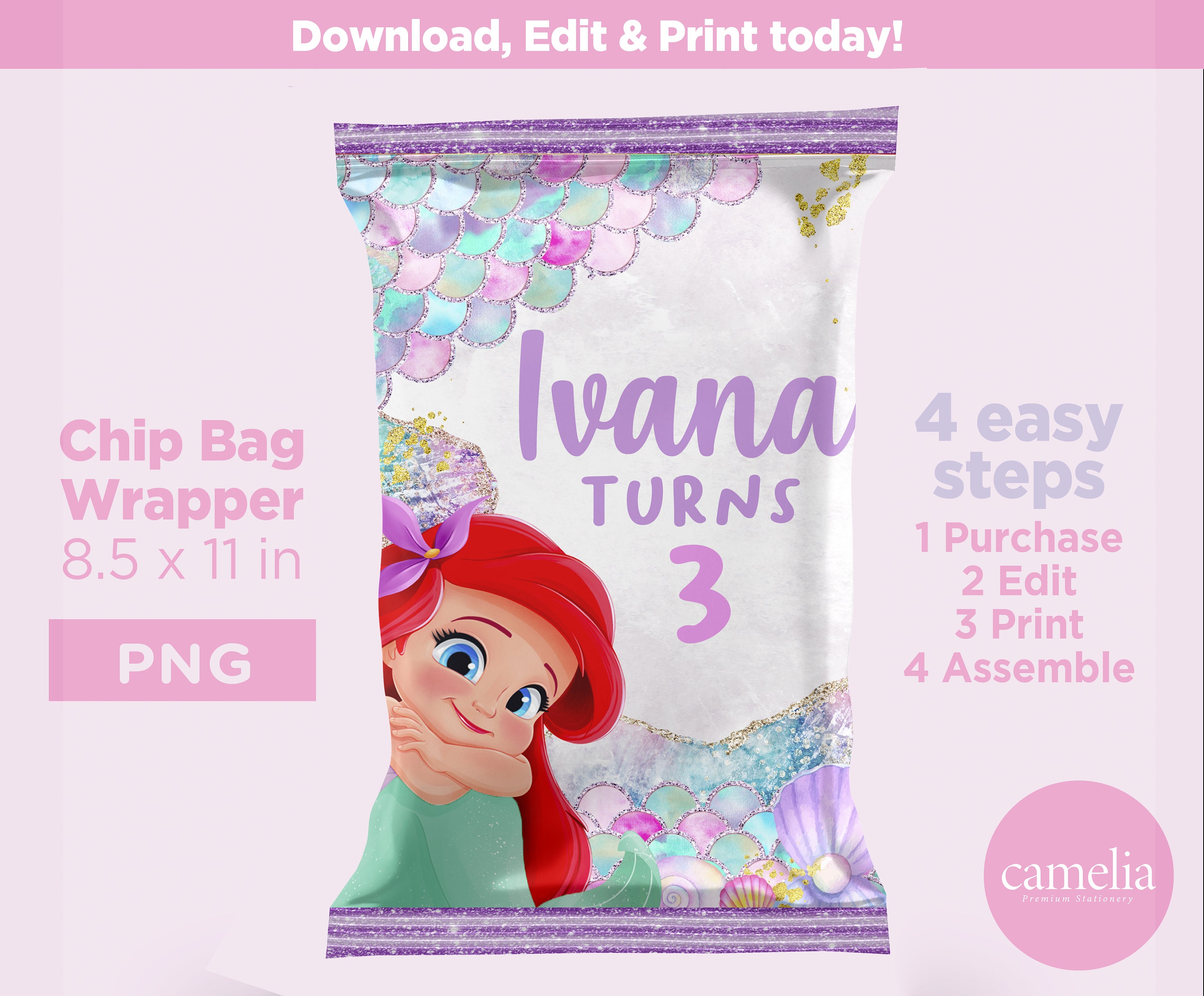 Mermaid Chip Bag, Little Mermaid Candy Bag, Snacks Treat Bags, Under ...