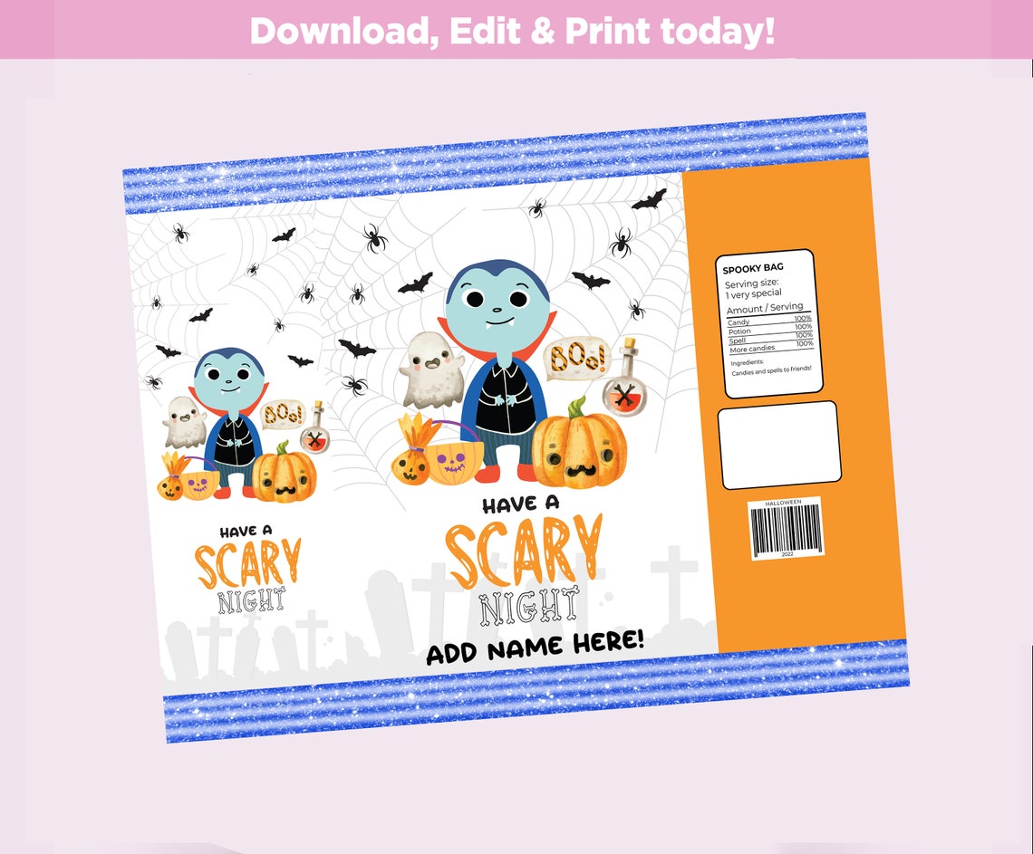 Halloween Printable Chip Bag Label Template, Pink Halloween Party ...