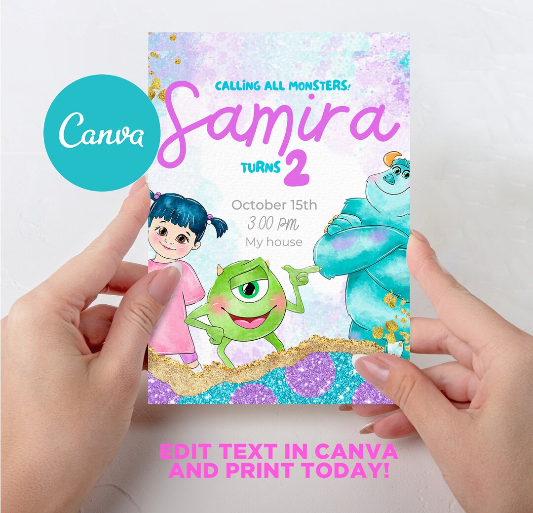 Editable Monsters Inc Birthday Invitation Template, Monsters Inc ...