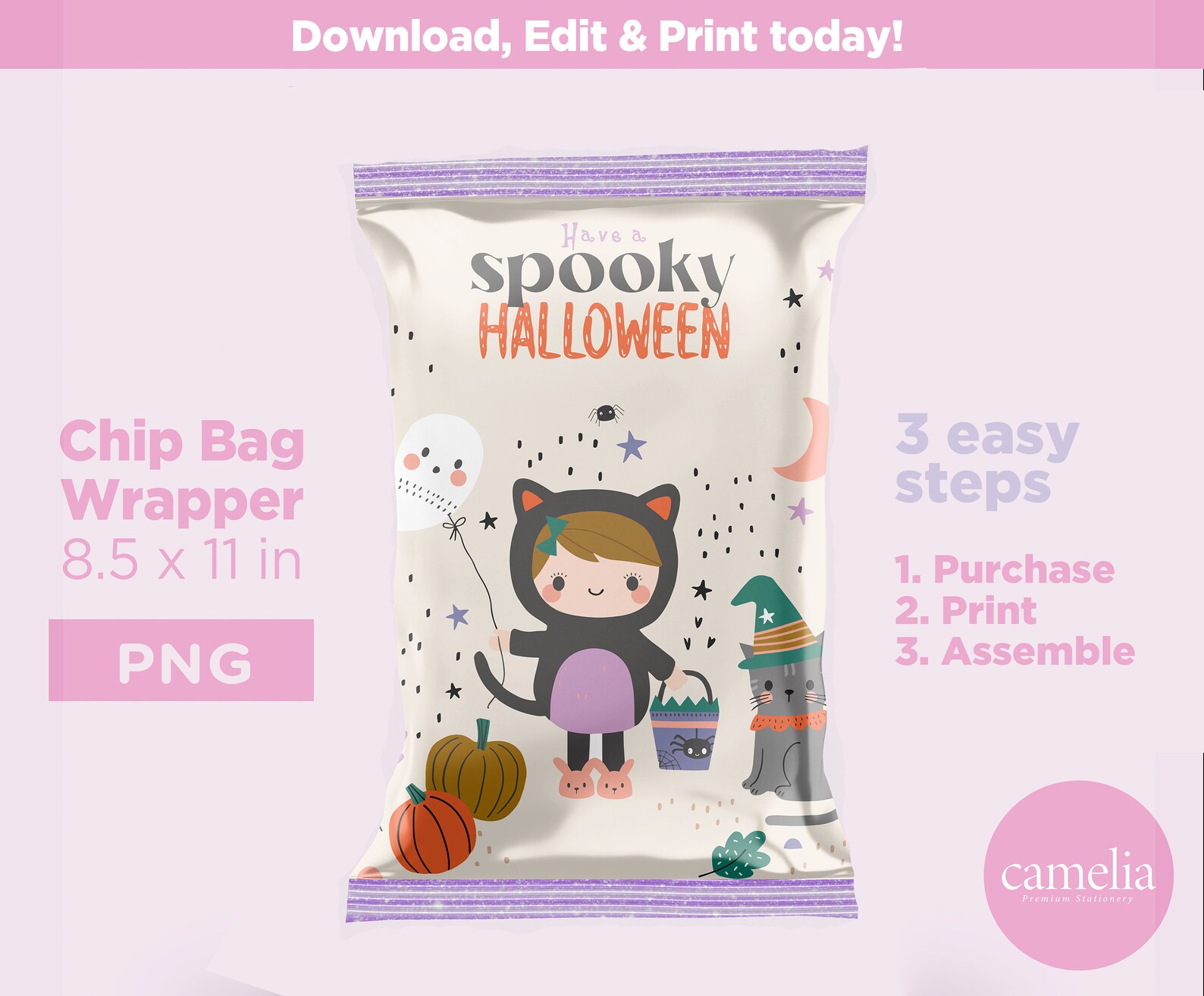Halloween Printable Chip Bag Label Template, Pink Halloween Party ...