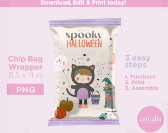 Halloween Printable Chip Bag Template Pink Halloween Party - Etsy
