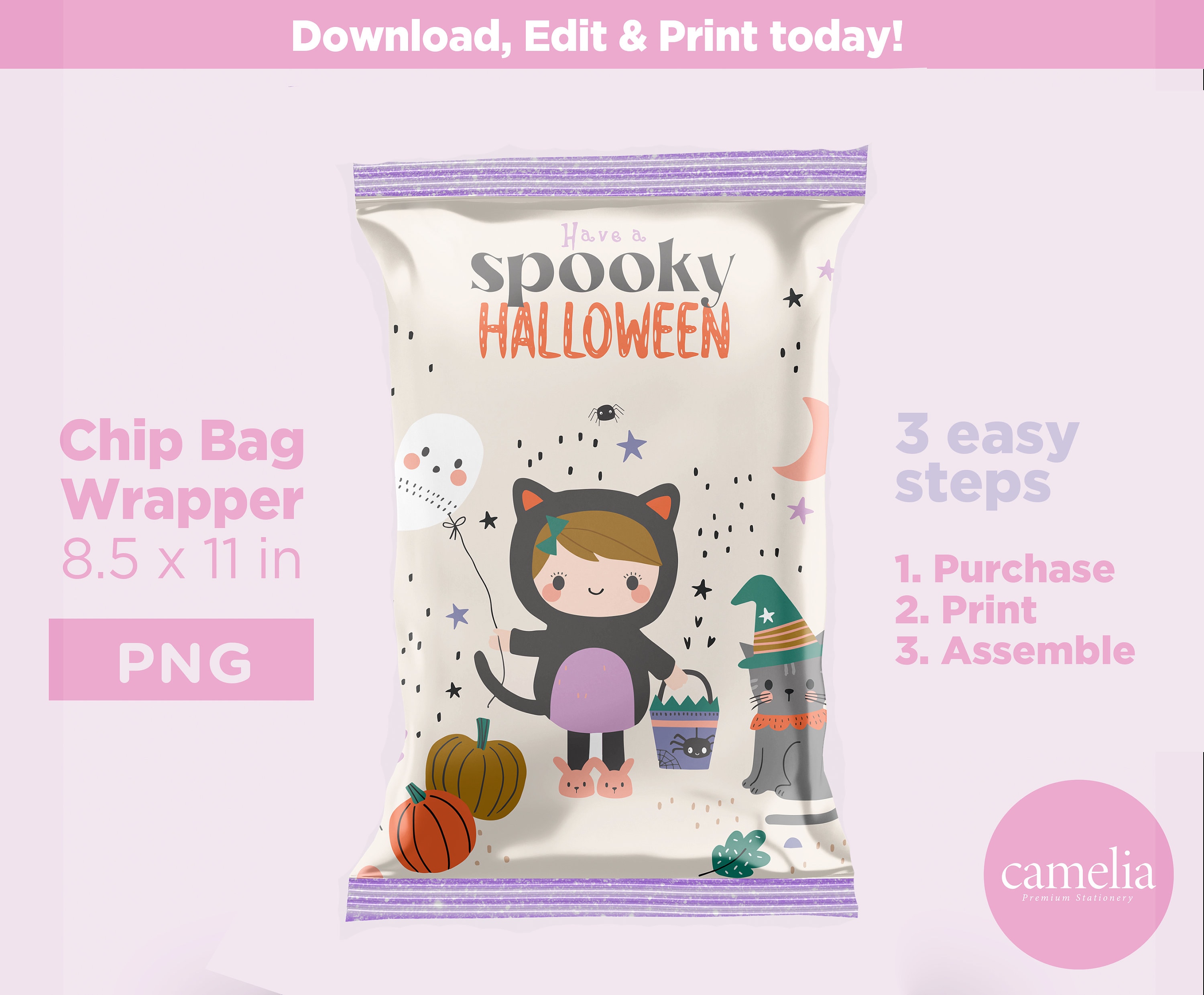 Halloween Printable Chip Bag Label Template, Pink Halloween Party ...