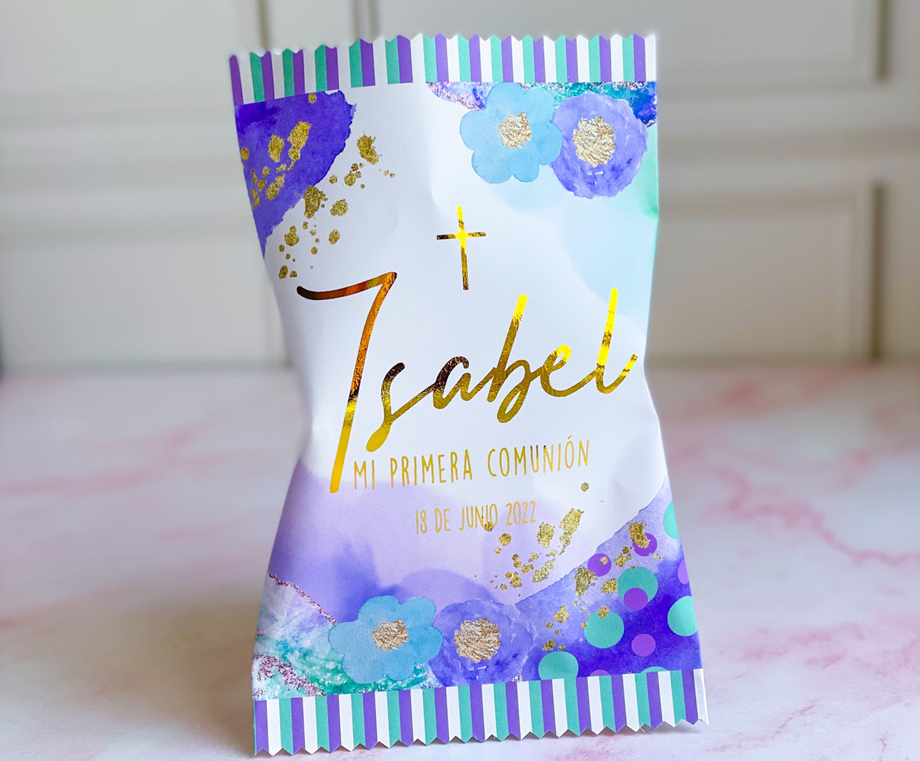 Aqua and Purple Chip Bag, First Communion Chip Bag, Birthday Party ...
