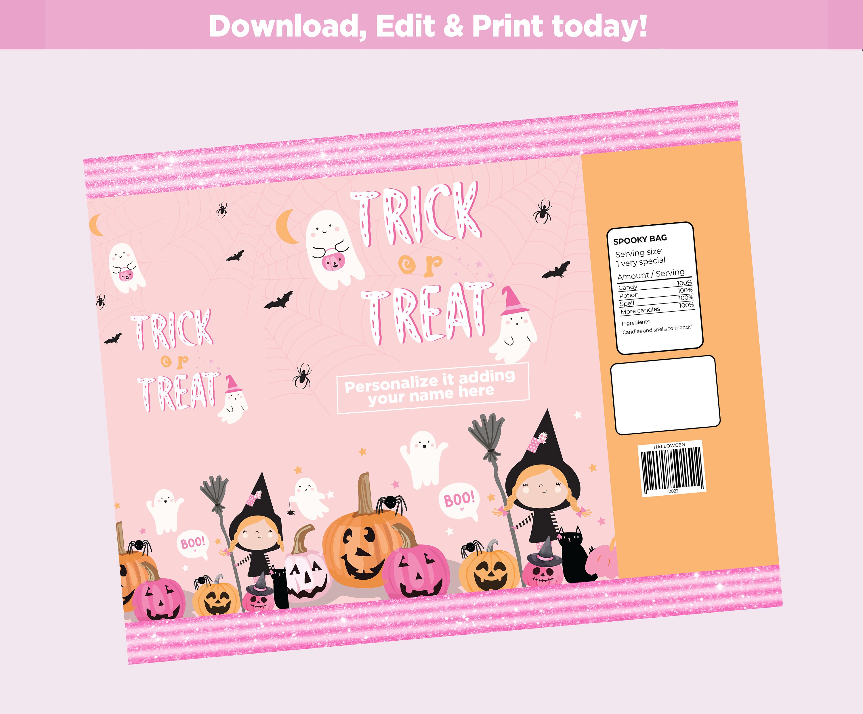 Halloween Printable Chip Bag Label Template, Pink Halloween Party ...