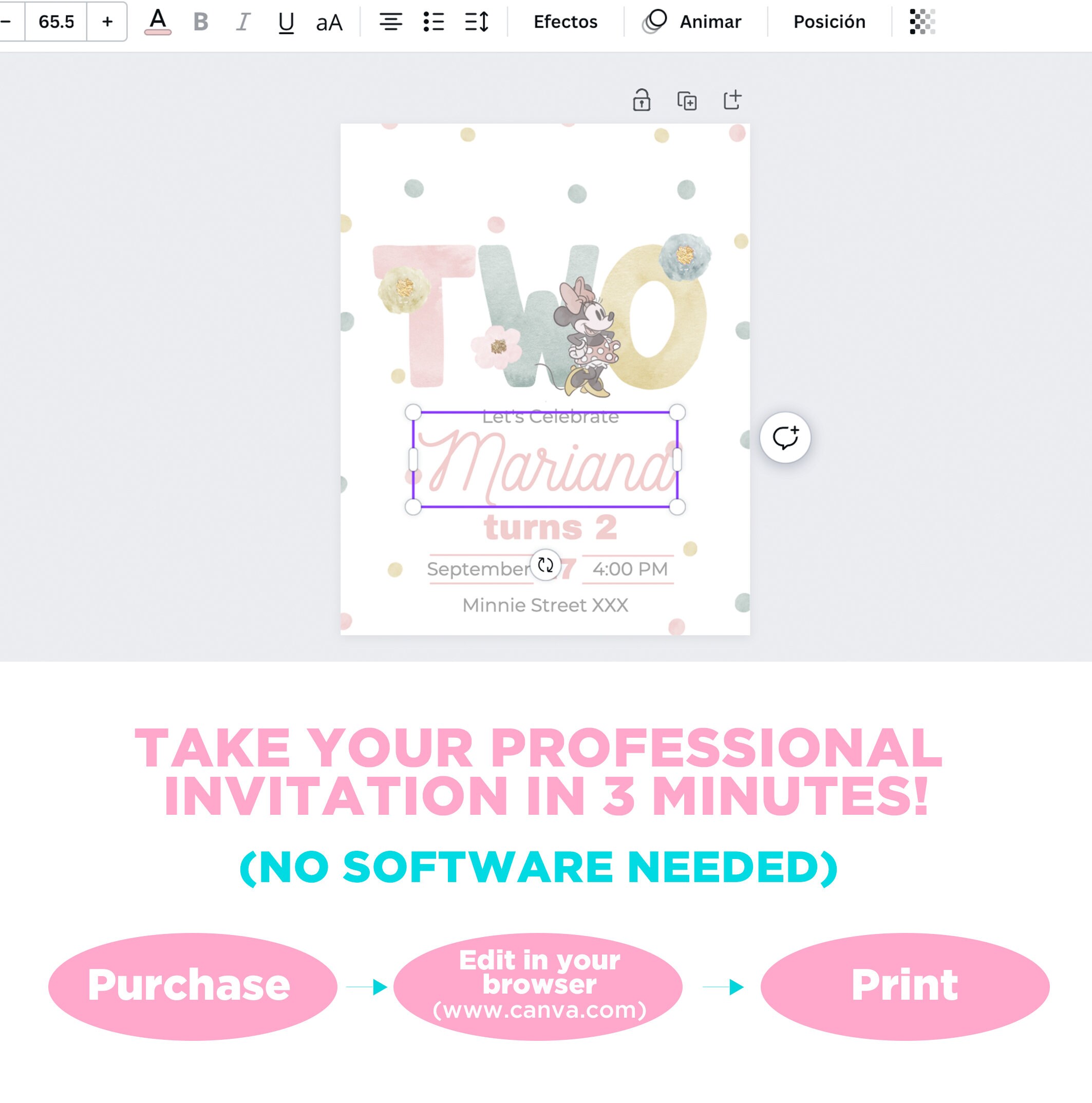 EDITABLE Minnie Mouse Invitation Pink Minnie Mouse Birthday - Etsy