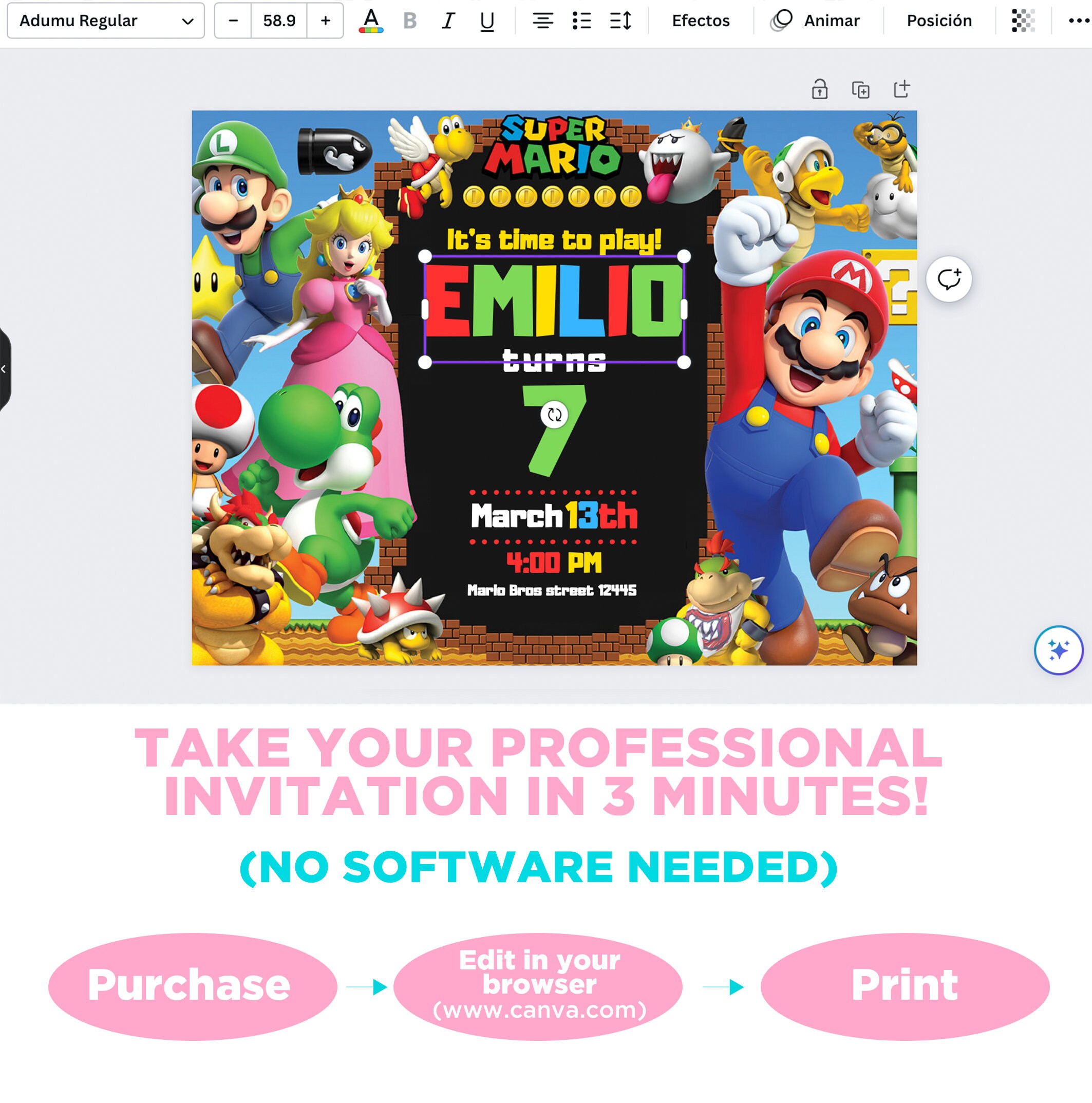 Super Mario Bros Digital Birthday Invitation | Super Mario Brothers ...