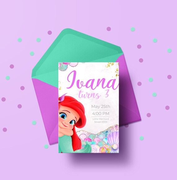 Little Mermaid Envelope Invitation Ideas Disney Ariel The Little